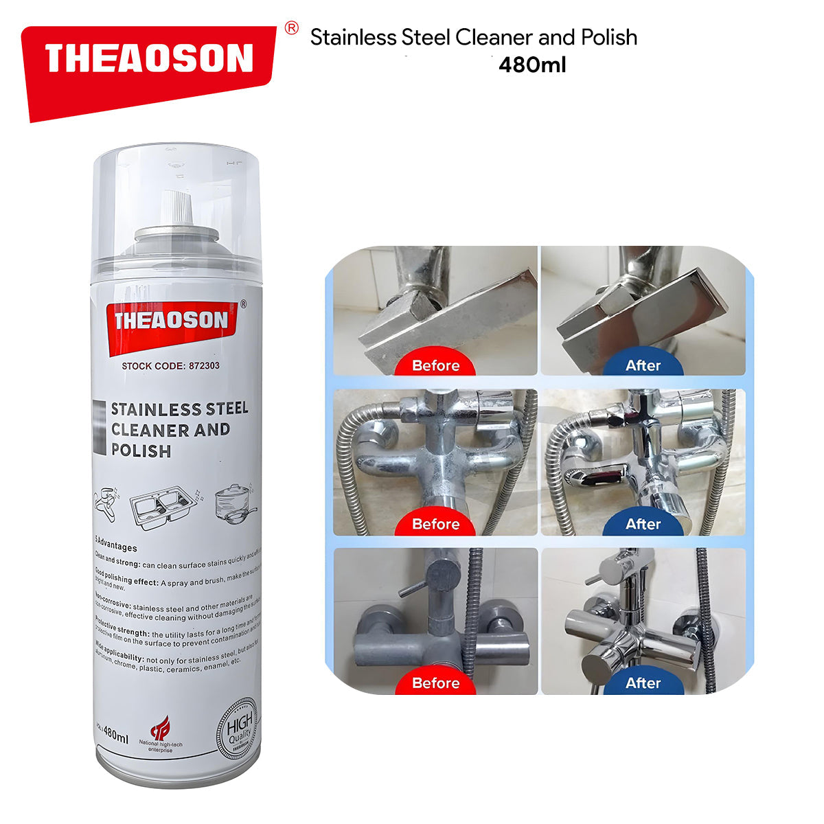 THEAOSON STAINLESS STEEL CLEANER AND POLISH – 480ML – Mechtronics