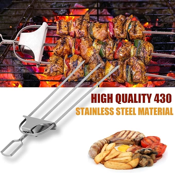 3-WAY STAINLESS STEEL BBQ SKEWER WITH PUSH ROD DESIGN (2 PIECES ...
